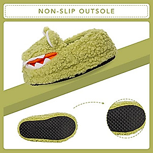 FUNCOO PLUS Green Crocodile Toddlers Fuzzy Slippers Kids Warm House Slippers Cute Animal Fluffy Slip On Home Shoes for Boys