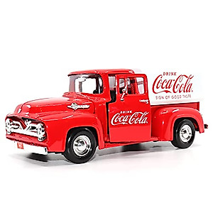 Motor city classics | Coca-Cola 1955 Ford F-100 with Tarpaulin | 1:24 Scale Model Diecast Collectible | 424050
