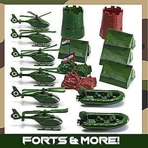 JaxoJoy 200-Piece Army Toys Set - Includes Army Men Action Figures, Military Vehicles, Helicopters, Tanks, Boats, Forts, Tents, and More - Durable Plastic Toy Soldiers for Boys, Army Playset for Kids