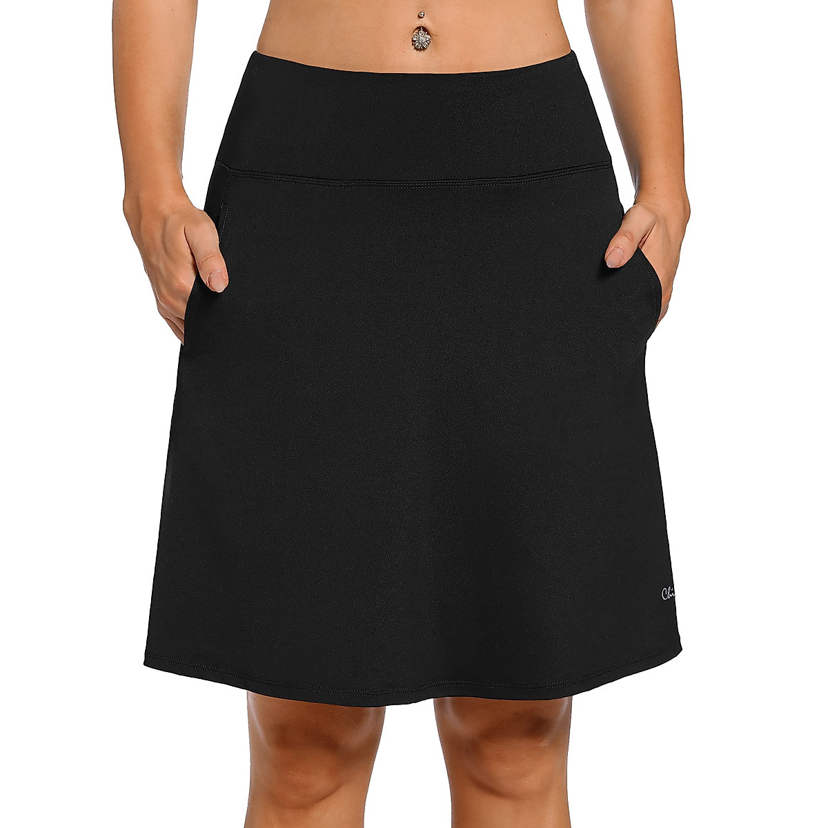 ChinFun 20" Knee Length Skorts Skirts for Women Tennis Athletic Running Golf Skirt with Pockets Black XL