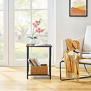 Hoctieon 2 Tier End Table, Small Night Table, Narrow Side Table with Storage, Nightstand for Small Spaces, Living Room, Bedroom, Sofa Couch, Rustic Brown