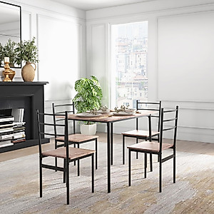 HOMCOM 5 Piece Dining Room Table Set for 4, Space Saving Kitchen Table and Chairs, Rectangle Dining Set with Steel Frame for Breakfast Nook