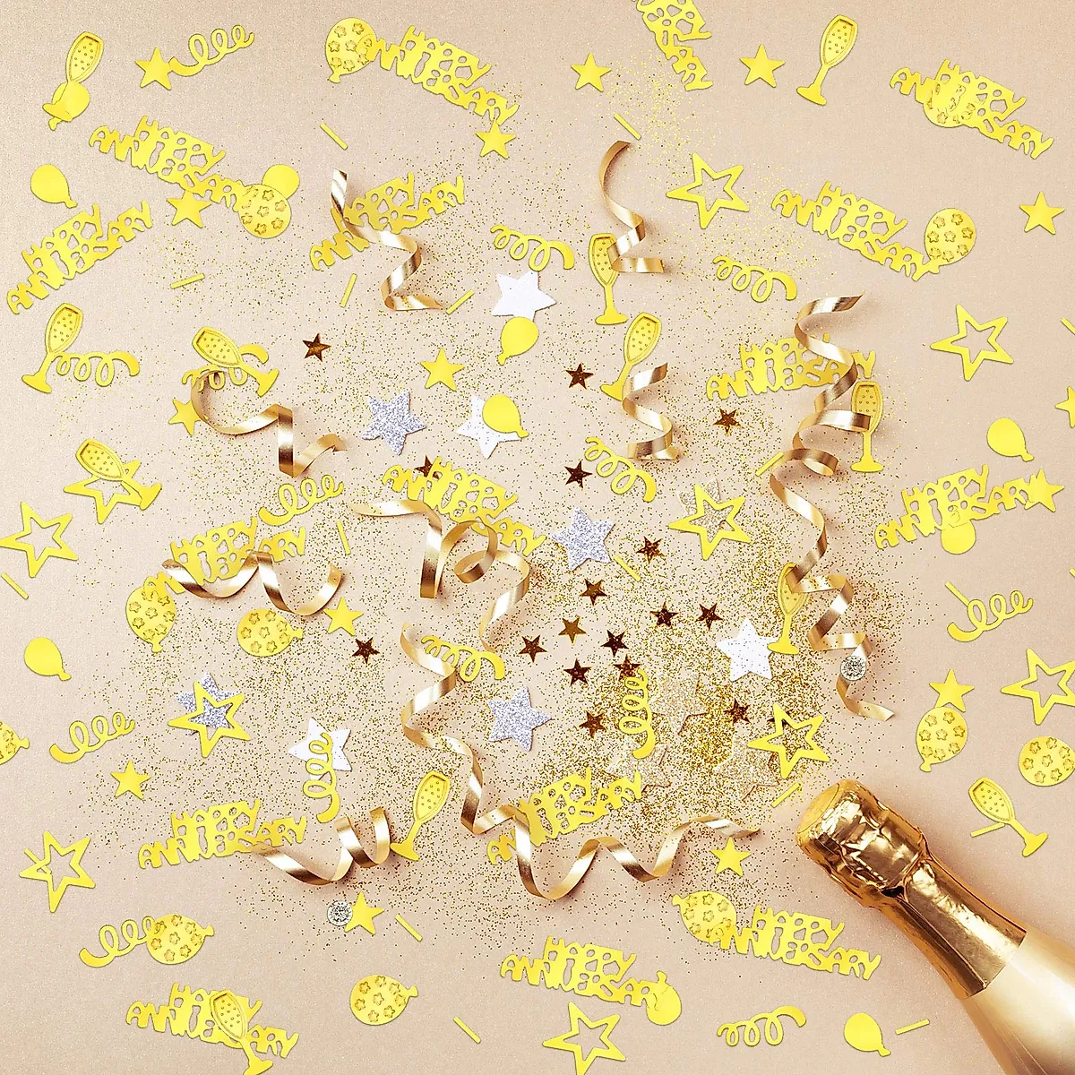 Skylety 3000 Pieces Happy Anniversary Confetti Party Decoration Scatter Confetti Metallic Foil Table Decorations for Anniversary Party DIY Arts Crafting Supplies(Gold)