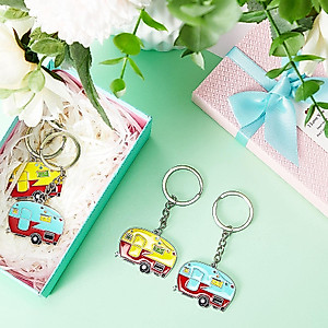 Hicarer Camper Keychain Camper Accessories for Travel Trailers Retro Camping RV Keychain Set for Travel (4 Pieces)