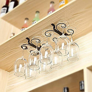 GeLive Under Cabinet Wine Glass Holder Stemware Rack Glass Storage Hanger With 4 Hooks Organizer for Kitchen and Bar (Black)