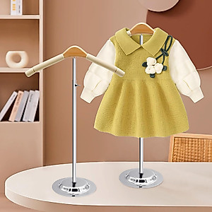 ZUDKSUY Pack of 2 Adjustable T-Shape Clothes Display Rack Children's Clothing Clothes Rack Thickened Chassis Shirt Rack Retractable Size (16"~28") Khaki Metal Hanger