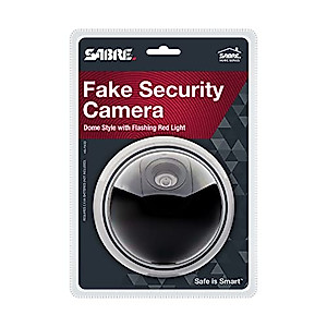 SABRE Fake Dome Security Camera, Flashing Red Light For Nighttime Visibility, Realistic Design Deters Intruders, Battery Operated, No Wiring Required, Fake Dummy Camera, White