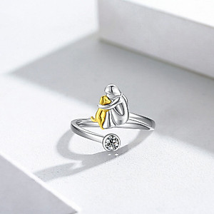 JUSTKIDSTOY Dog Ring 925 Sterling Silver Cute Animal Adjustable April Birthstone Ring Dog Jewelry Gifts for Women Pet Lover