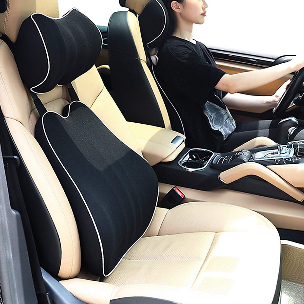 Car Lumbar Support Back Cushion Memory Foam with Back Pain Relief for 200 300 Pacifica DS DS3/CABRIO DS4/crossback DS5 1PCS Black