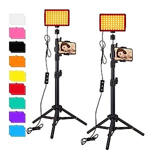 LED Studio Streaming Lights, Portable Video Lighting for Video Recording Filming Camera Photo Photography Conference Game YouTube TikTok Portrait Shooting with Adjustable Tripod Stand & Color Filters