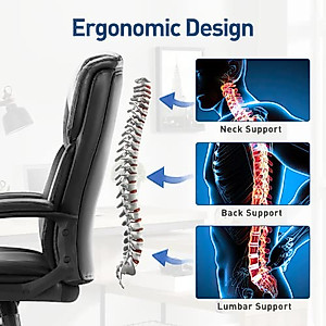 Home Office Desk Chair High Back Adjustable Ergonomic Managerial Rolling Swivel Task Chair Computer PU Leather Executive Chairs with Padded Armrest, Black