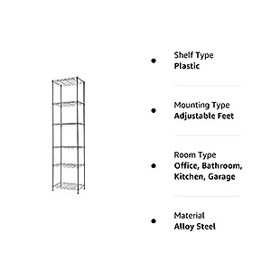 REGILLER 6 Wire Shelving Steel Storage Rack Adjustable Unit Shelves for Laundry Bathroom Kitchen Pantry Closet (16.7L x 11.9W x 64H, Silver)