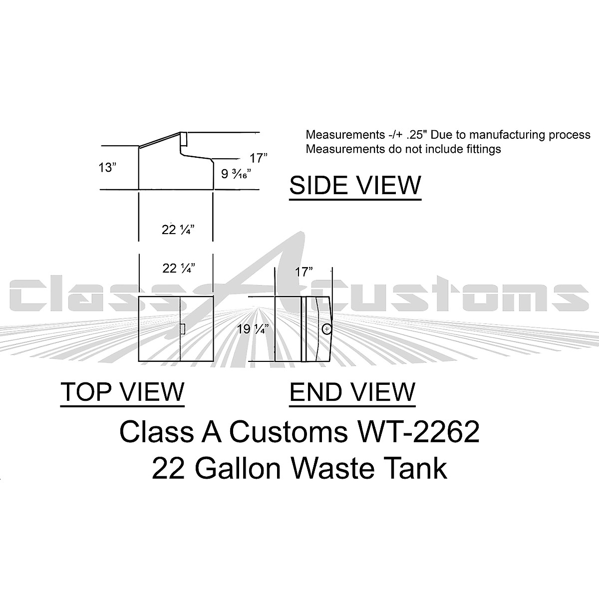 classAcustoms WT-2262 3" Hub Black Water RV Waste Holding Tank 22 Gallon Concession and Camper Waste Black Gray Tank