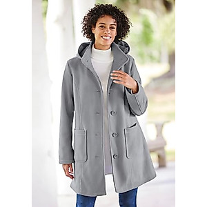 Woman Within Women's Plus Size Hooded A-Line Fleece Coat - 26 W, Black