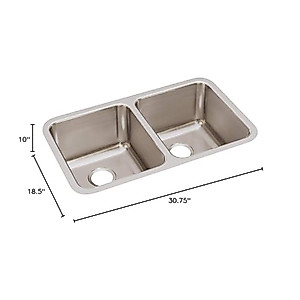 Elkay Lustertone ELUH311810 Equal Double Bowl Undermount Stainless Steel Kitchen Sink