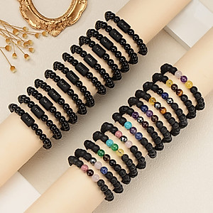 VLINRAS Zodiac Beaded Bracelets for Men Women, 8mm Black Onyx Lava Rock Bracelets Zodiac Taurus Gifts Healing Crystals Bracelet Adjustable