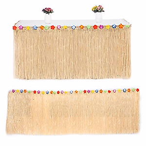 Hawaiian Luau Grass Table Skirt 9ft Luau Party Decorations Supplies for Tiki Bar Decorations, Moana Hawaiian Tropical Jungle Party Decorations Supplies