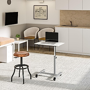 Seville Classics Airlift Height Adjustable Mobile Rolling Laptop Cart Computer Workstation Desk Table for Home, Office, Classroom, Hospital, w/Wheels, Overbed Sit Stand (24"), Faux Marble