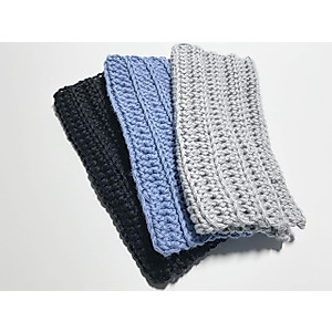Set of 3 Handmade Crochet Washcloths, 100% cotton washcloths, set of 3, Dish Towels, Dish cloths, Baby washcloths, linen, Black, Blue and Gray Cotton Washcloths