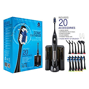 Pursonic S520 Rechargeable Sonic Toothbrush- Includes 20 accessories: 12 Brush Heads & More, Black