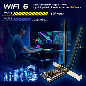 AX1800 PCIE WiFi 6 Card Bluetooth 5.2 Adapter For Desktop PC 1800Mbps 2.4GHz/5GHz Dual Band Wireless PCI Express Internal Network Card Support Windows 10 /11 , 64bit