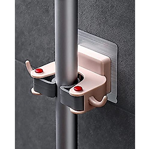 Uncle Jack Broom Mop Holder with Rag Hooks, Mop Gripper and Rag Holder,Self Adhesive No Drilling Super Anti-Slip,for Bathroom Kitchen, Wall Mounted Tool Organizer, Garage Storage (Pink 4 Sets)
