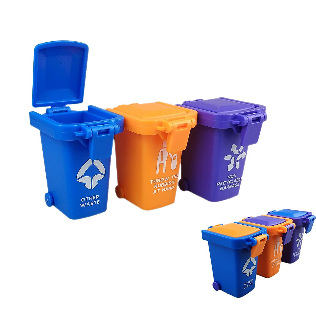 Nuanmu Garbage Can Set 6 Color Small Trash Can ABS Garbage Truck Toys