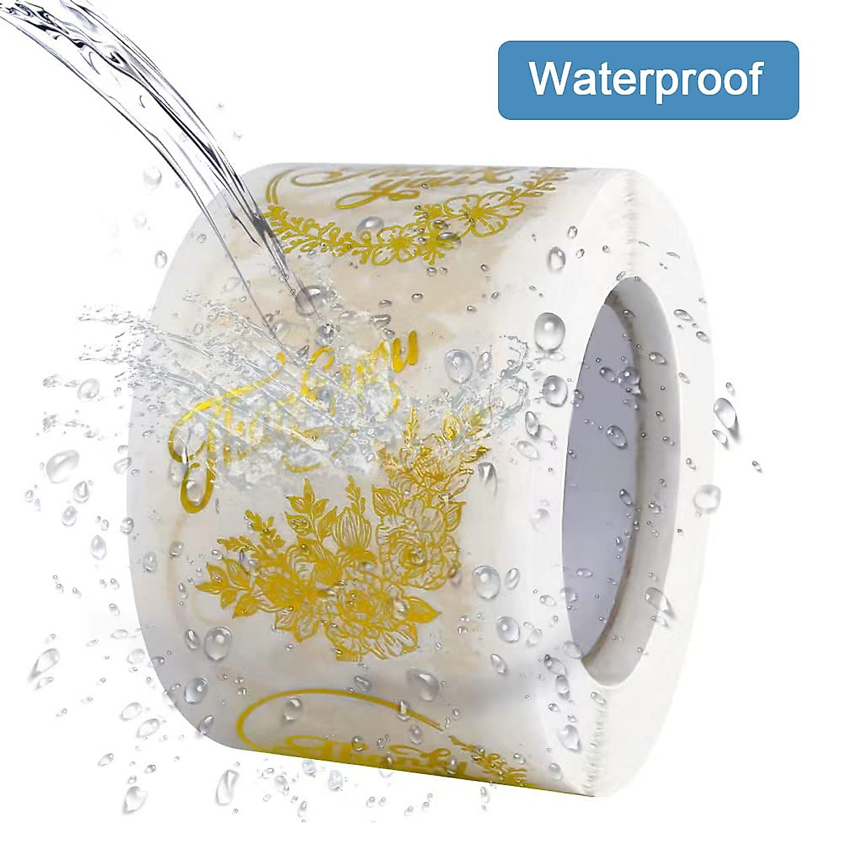 Gold Foil Thank You Stickers Roll for Small Business 500 Pcs Round Clear Wedding Stickers 2 Designs Glitter Flowers Seal Stickers Labels 1.5 Inch