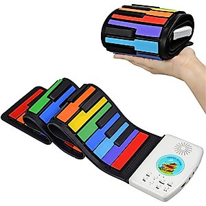 Roll Up Piano 49 Keys Portable Upgrade Rechargeable ElectronicPiano Keyboard for Kids/Beginners Rainbow
