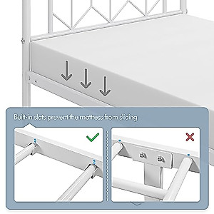 Yaheetech Metal Platform Bed Frame Mattress Foundation with Diamond Pattern Headboard/Footboard/Heavy Duty Steel Slat Support/Under Bed Storage/No Box Spring Needed/Twin Size White
