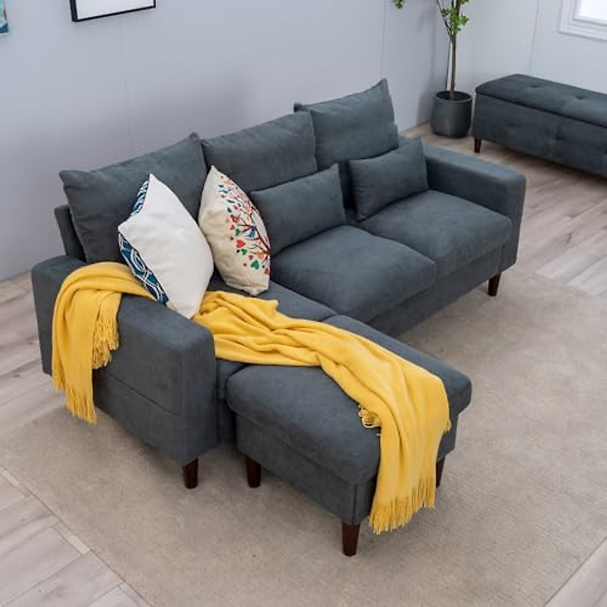 Panana Convertible Sectional Sofa Small Couch L-Shaped 3 Seat Linen Fabric Sofa for Small Space (Grey)