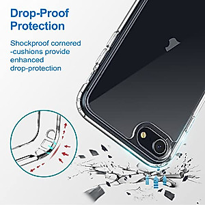 JETech Kickstand Case for iPhone SE 3/2 (2022/2020 Edition), iPhone 8/7, 4.7-Inch, Support Wireless Charging, Slim Shockproof Bumper Phone Cover, 3-Way Metal Stand (Clear)