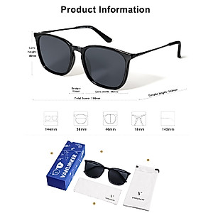 VANLINKER Vintage Square Polarized Sunglasses Men Women Classic Trendy Rectangle Metal Frame Sun Glasses VL9771 Matt Black