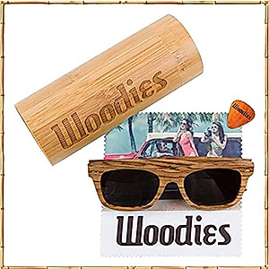 Woodies Polarized All-Wood Zebra Wood Sunglasses for Men and Women | Dark Lenses and Real Wooden Frame | 100% UVA/UVB Ray Protection