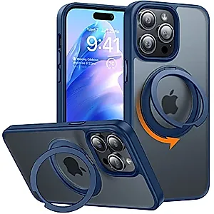 TORRAS 360° Rotatable Ring for iPhone 14 Pro Max Phone Case [Compatible with Magsafe] with Stand, Magnetic Ring Holder Military Grade Shockproof Translucent Back Slim UPRO Ostand Pro, Blue