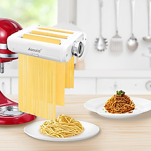 Pasta Maker Attachment for ALL KitchenAid Stand Mixers,Noodle Maker Kitchen Aid Mixer Accessories 3-in-1 Including Dough Roller Spaghetti Fettuccine Cutter and Cleaning Brush - Pasta Roller and Cutter