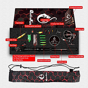 Fishing Rod and Reel Combos, Unique Design with X-Warping Painting, Carbon Fiber Telescopic Fishing Rod with Reel Combo Kit with Tackle Box, Best Gift for Fishing Beginner and Angler (270 Bule)