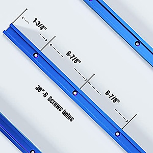 UTOOL 36 Inch Double Cut Profile Universal T Track with Predrilled Mounting Holes and Screws for wood, Sandblast Anodized Aluminum Extrusion T Rail Track for Woodworking, 4Pack (Sapphire Blue)