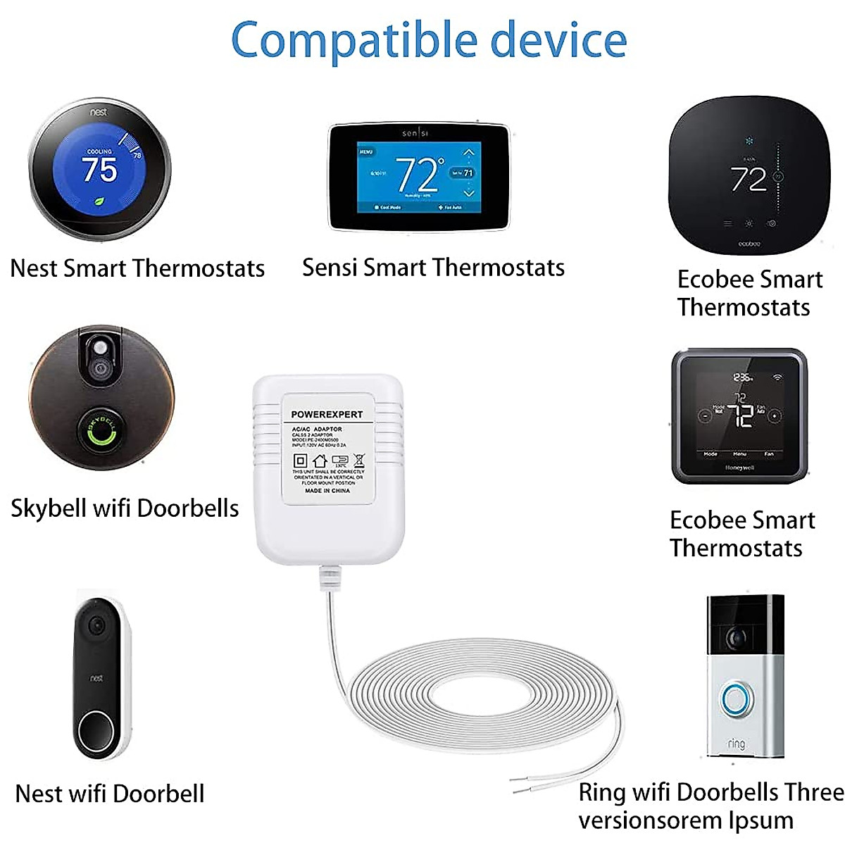 24Volt Transformer C Wire Adapter for Thermostat and All Versions of Ring Doorbell, Compatible with Nest, Ecobee, Honeywell, Sensi, Sensi Smart WiFi Thermostat, Nest Hello Doorbell Supply Cord