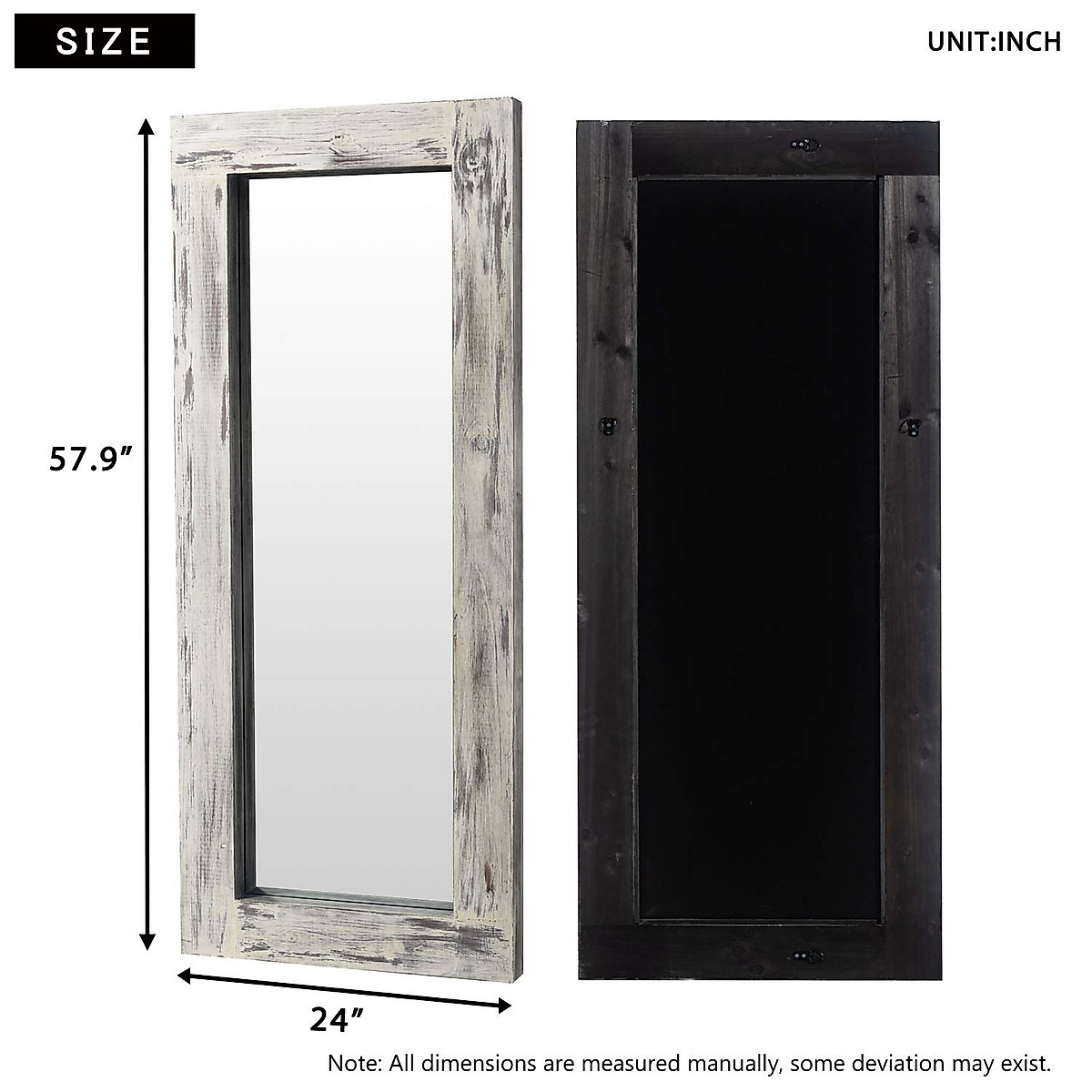 KIAYACI Full Length Mirror Floor Mirror Wood Frame Wall Mounted Mirror Distressed Style Wide Frame Dressing Make Up Mirror for Bathroom/Bedroom/Living Room/Entry/Farmhouse (Light Gray, 58" x 24")