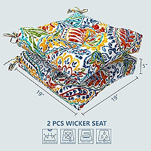 LVTXIII Indoor/Outdoor Square Tufted Wicker Seat Cushions Pack of 2, Patio Decorative Thick Chair Pads Seat Cushions Set for Patio Garden Home, 19”x19”x5”, Paisley Multi
