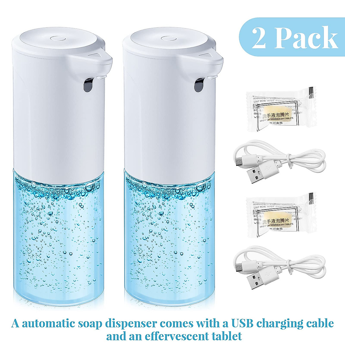 2 Pcs Automatic Foaming Soap Dispenser Touchless Foaming Hand Soap Dispenser Adjustable Foam Rechargeable Electric Motion Sensor Waterproof Pump for Bathroom Kitchen Hotel (Classic, ABS)