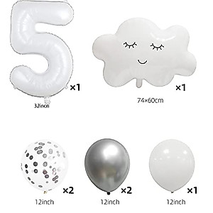 On Cloud 5 White Balloons Banner on Cloud 5TH Birthday Party Decorations for 5 Year Old Girl 4th Birthday Party Invite Decorations, 5 Years Old Birthday Balloon,5th Party Supplies Cloud Balloon