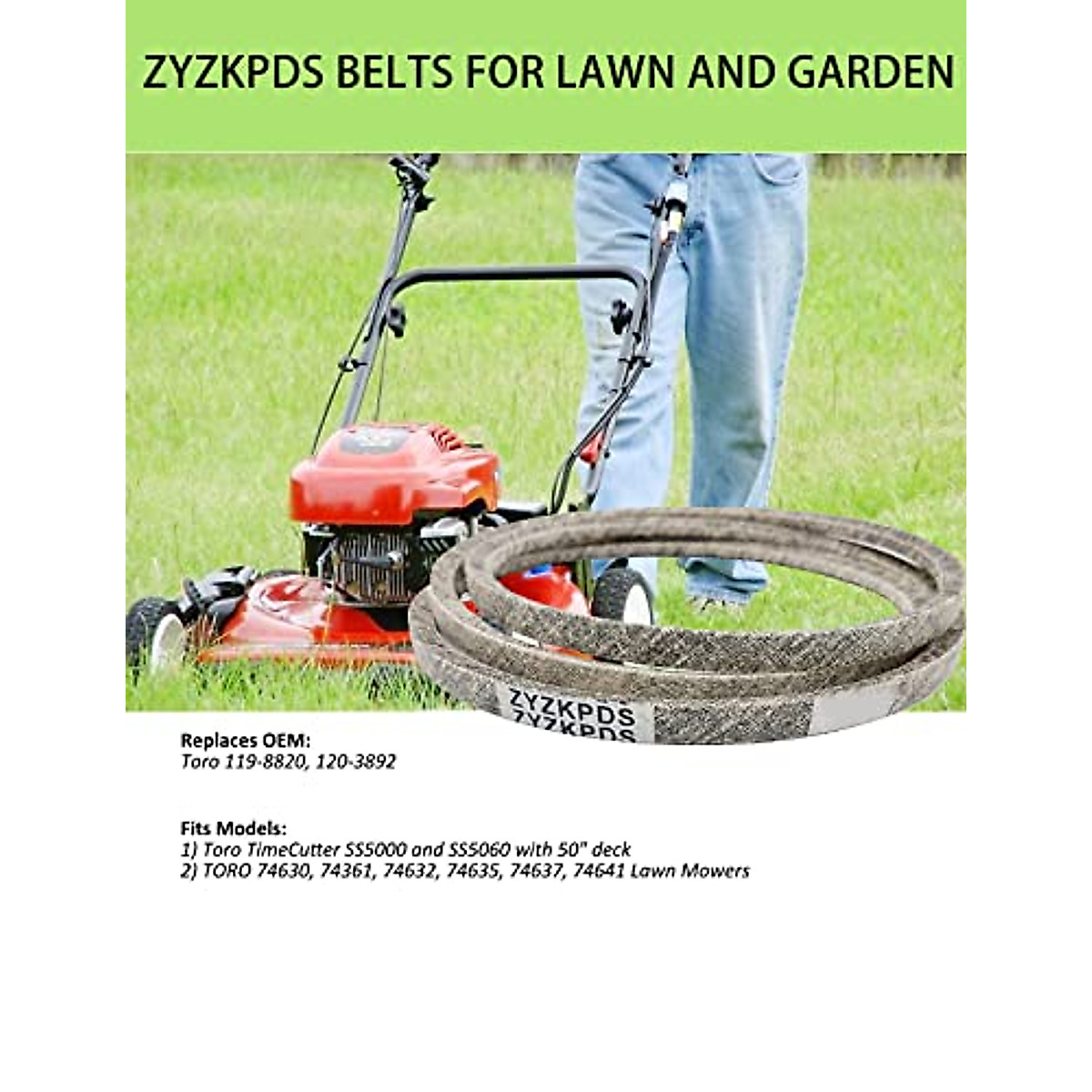 ZYZKPDS Mower Deck Belt for Toro 119-8820 120-3892 ss5000 SS5060 with 50" Deck 1/2 x 141inch Kevlar Cord Belt