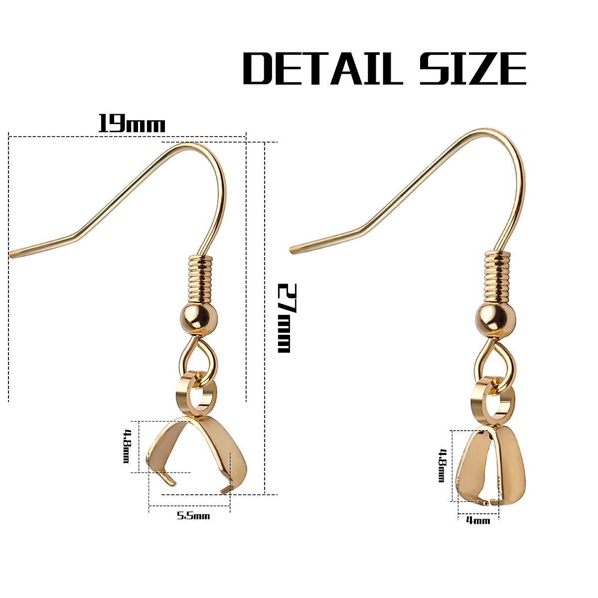 50pcs Stainless Steel Earring Hooks Hypoallergenic French Wire Earring Ball Hooks with Pendant Clasp for Crafts DIY Jewelry Making