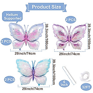 6 Pieces 39 Inches Butterfly Balloons - Large Gradient Butterflies Foil Mylar Balloons for Birthdays, Garden, Spring Decorations, Butterfly-Themed Events, Baby Shower, and Wedding Party Supplies