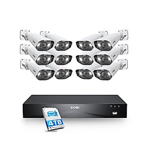 ZOSI 4K PoE Security Camera System with Face Person Vehicle Detection, Color Night Vision, Spotlight Siren, 12pcs 4K Outdoor Indoor PoE Wired Cameras, 24CH 8MP NVR with 4TB HDD for 24/7 Recording