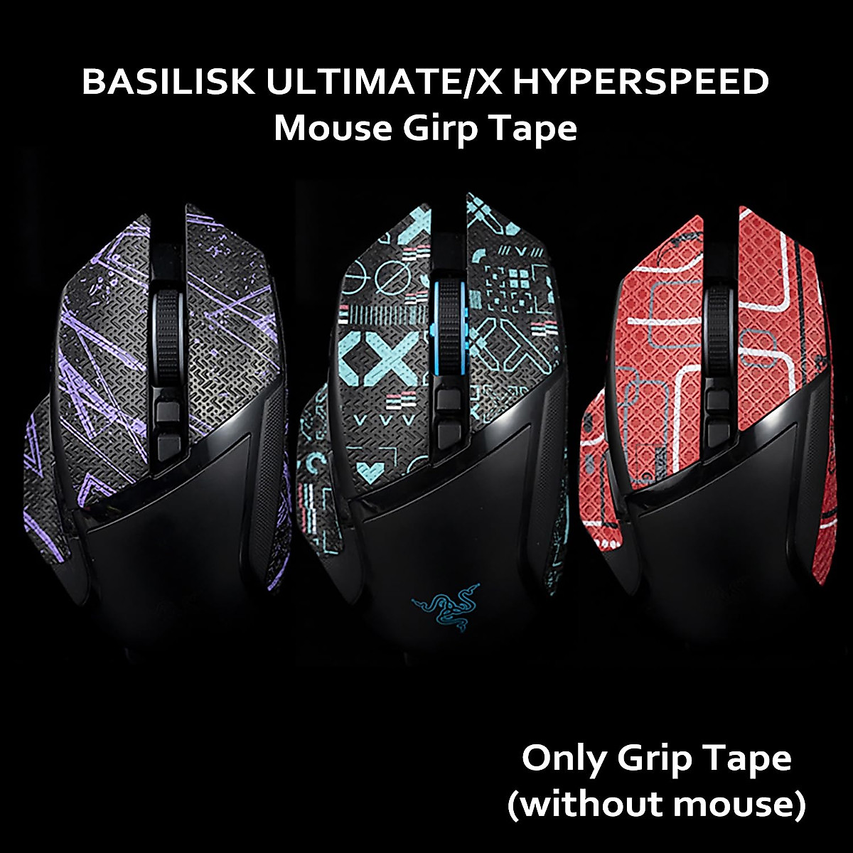 Hokeyio Mouse Grip Tape Sticker for Razer Basilisk Ultimate/X HYPERSPEED Non Slip Suck Sweat Pre Cut Easy Instand Blood X