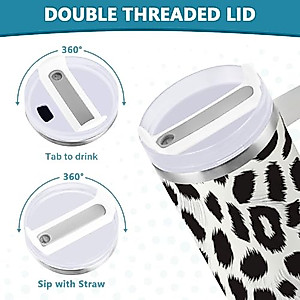 ODAWA 30 Oz Black White Leopard Tumbler Insulated with Handle and Straw, 2 in 1 Lid Insulated Steel Insulated Tumbler
