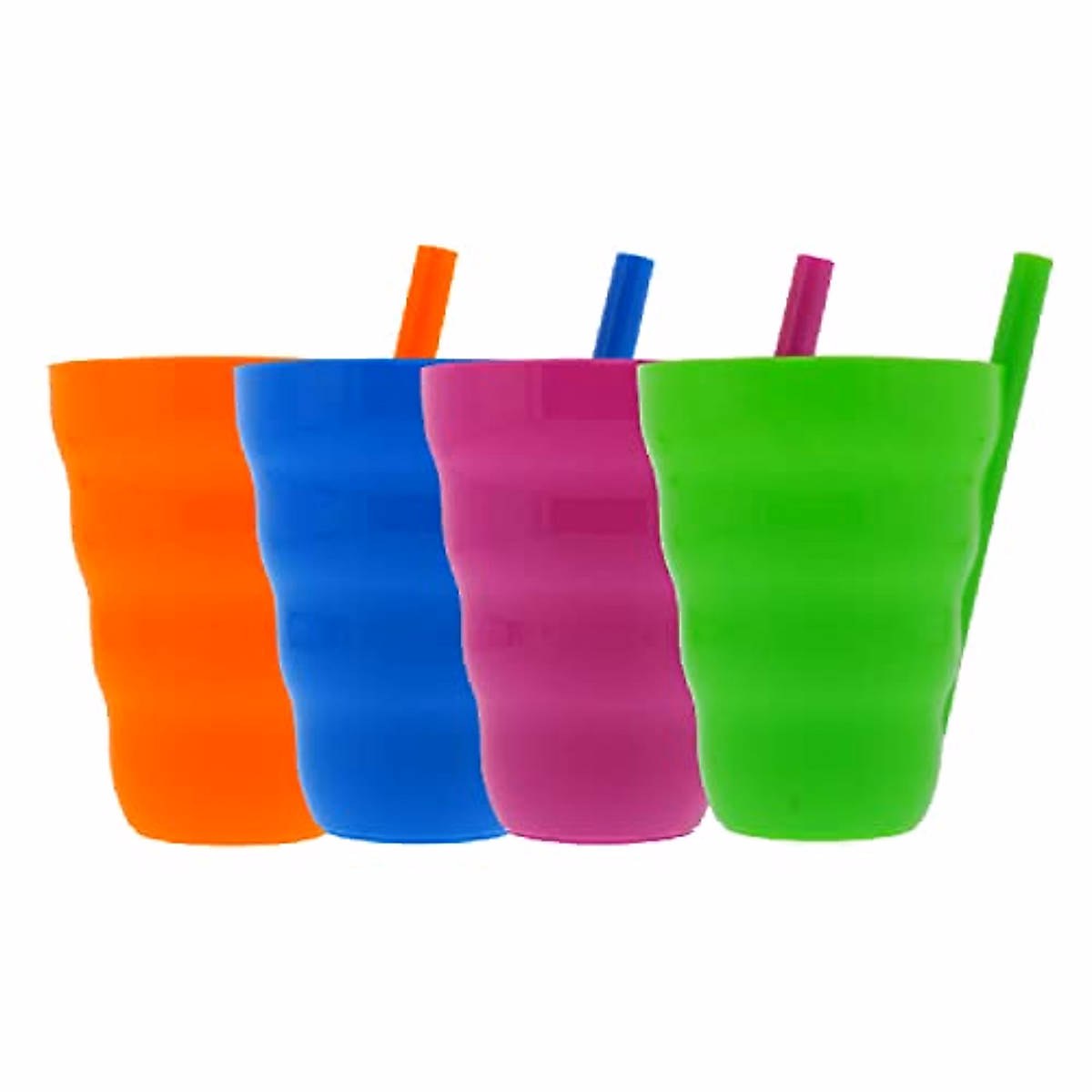 Arrow Home Products Sip A Cup with Built in Straw, 10oz, 4pk - BPA-free Straw Cups for Kids Great for Everyday Use - Made in the USA, Stackable Kids Straw Cups - Purple, Blue, Green, Orange